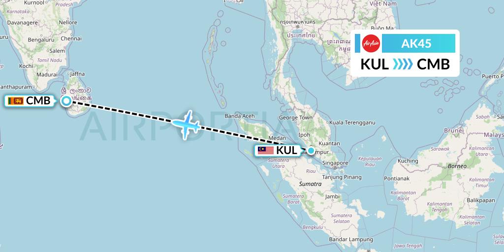 AK45 Flight Status AirAsia: Kuala Lumpur to Colombo (AXM45)