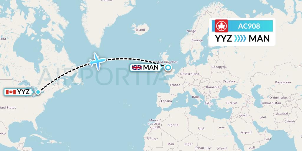 AC908 Flight Status Air Canada: Toronto to Manchester (ACA908)