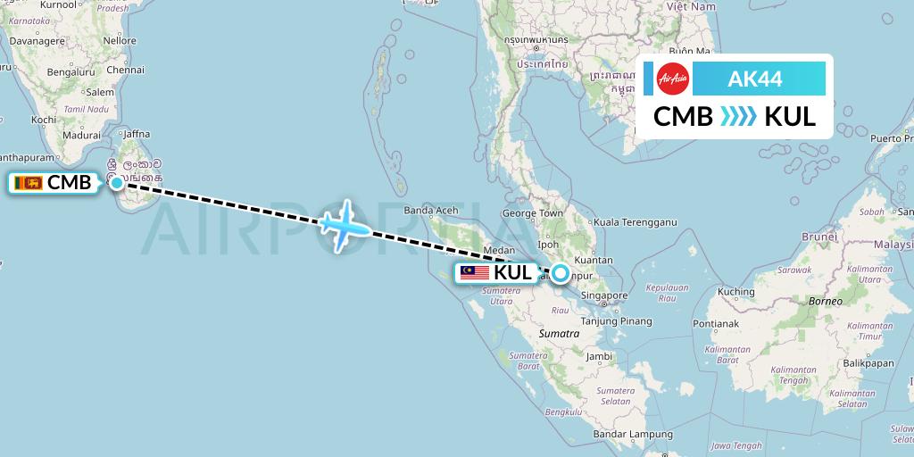 AK44 Flight Status AirAsia: Colombo to Kuala Lumpur (AXM44)