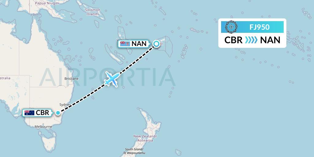 FJ950 Flight Status Fiji Airways: Canberra to Nadi (FJI950)