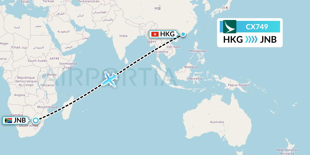 CX749 Flight Status Cathay Pacific: Hong Kong to Johannesburg (CPA749)