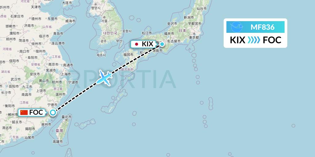 MF836 Flight Status Xiamen Airlines: Osaka to Fuzhou (CXA836)