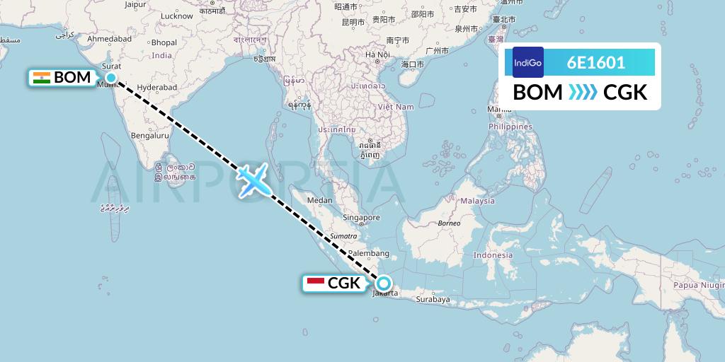 6E1601 Flight Status IndiGo Airlines: Mumbai to Jakarta (IGO1601)