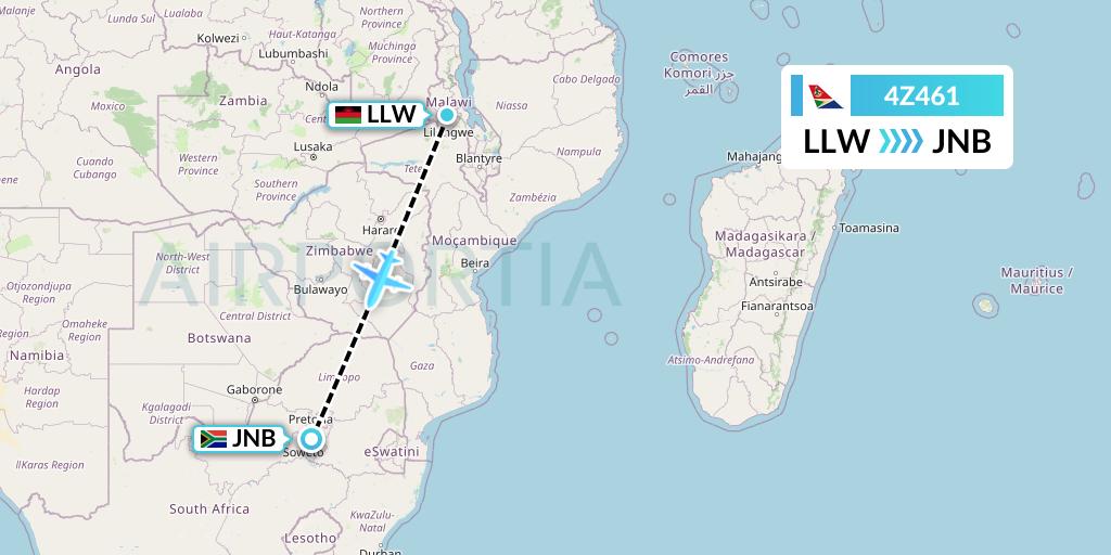 4Z461 Flight Status Airlink: Lilongwe to Johannesburg (LNK461)