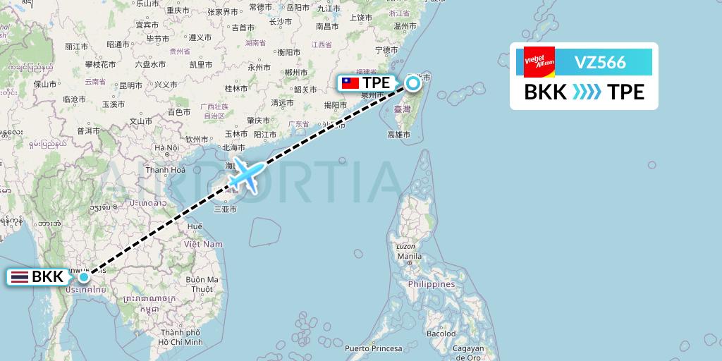 VZ566 Flight Status Thai Vietjet Air: Bangkok to Taipei (TVJ566)