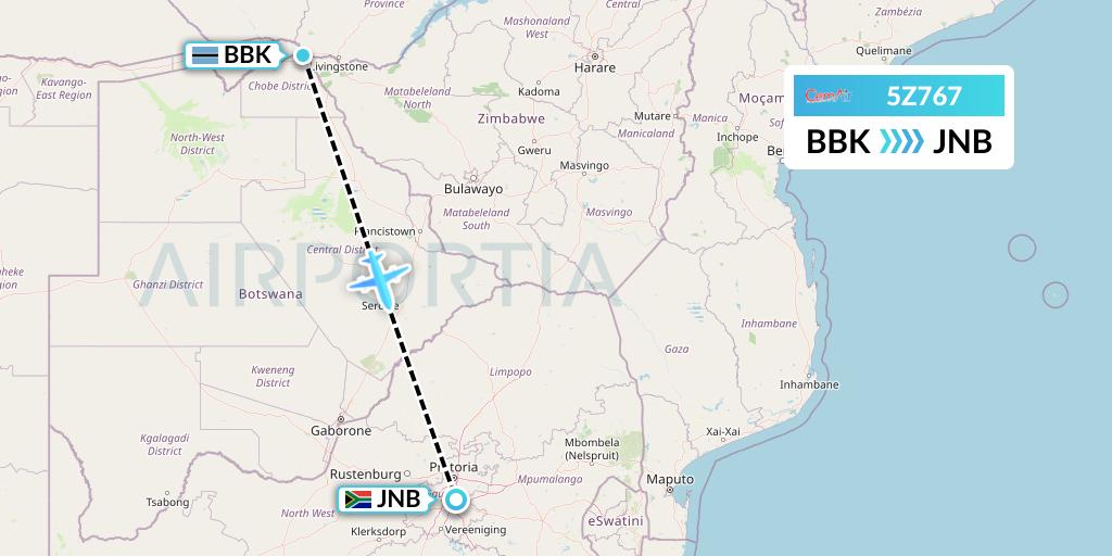 5Z767 Flight Status CemAir: Kasane to Johannesburg (KEM767)