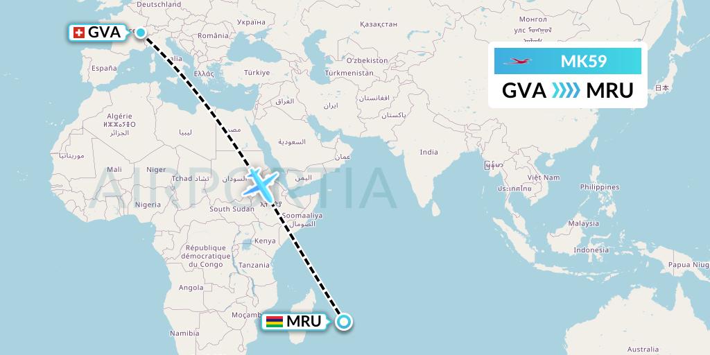 MK59 Flight Status Air Mauritius: Geneva to Port Louis (MAU59)