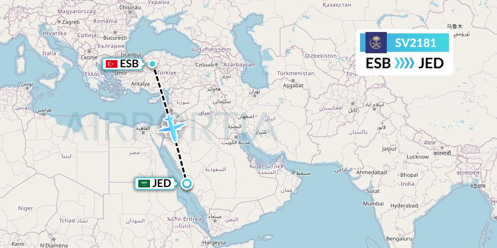 SV2181 Flight Status Saudi Arabian Airlines: Ankara to Jeddah (SVA2181)