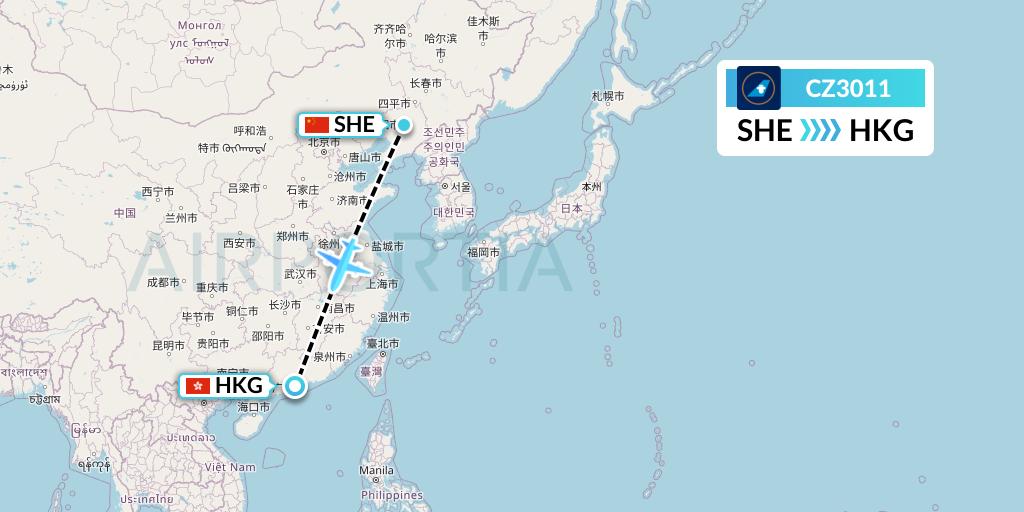 CZ3011 Flight Status China Southern Airlines: Shenyang to Hong Kong ...