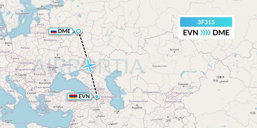 3F315 Flight Status Flyone Armenia: Yerevan to Moscow (FIE315)