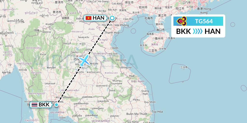 TG564 Flight Status Thai Airways: Bangkok to Hanoi (THA564)