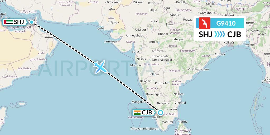 G9410 Flight Status Air Arabia: Sharjah to Coimbatore (ABY410)