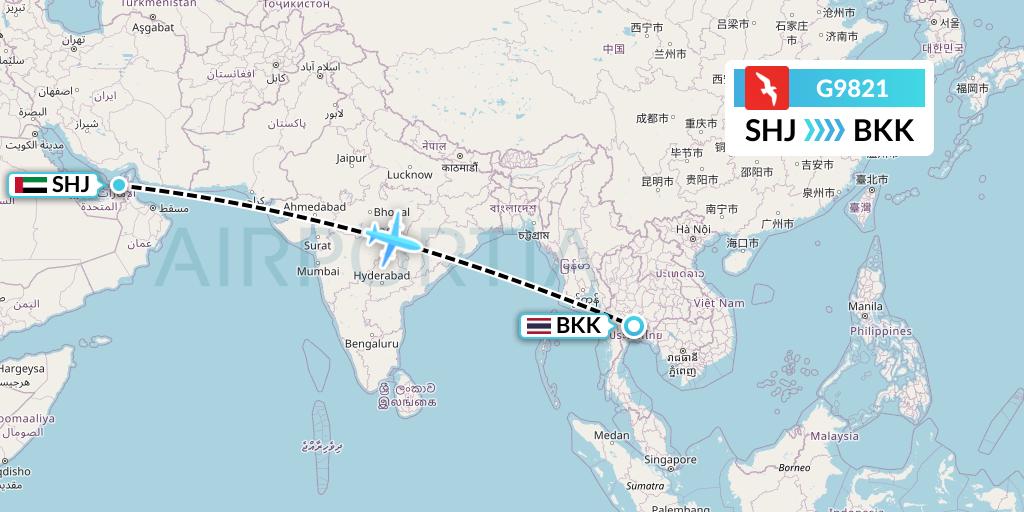G9821 Flight Status Air Arabia: Sharjah to Bangkok (ABY821)