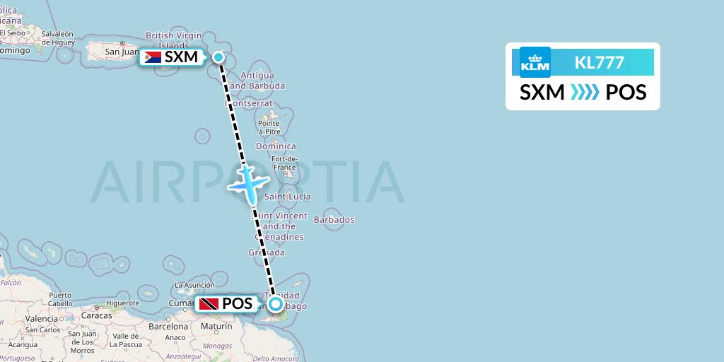 KL777 Flight Status KLM: Sint Maarten to Port of Spain (KLM777)