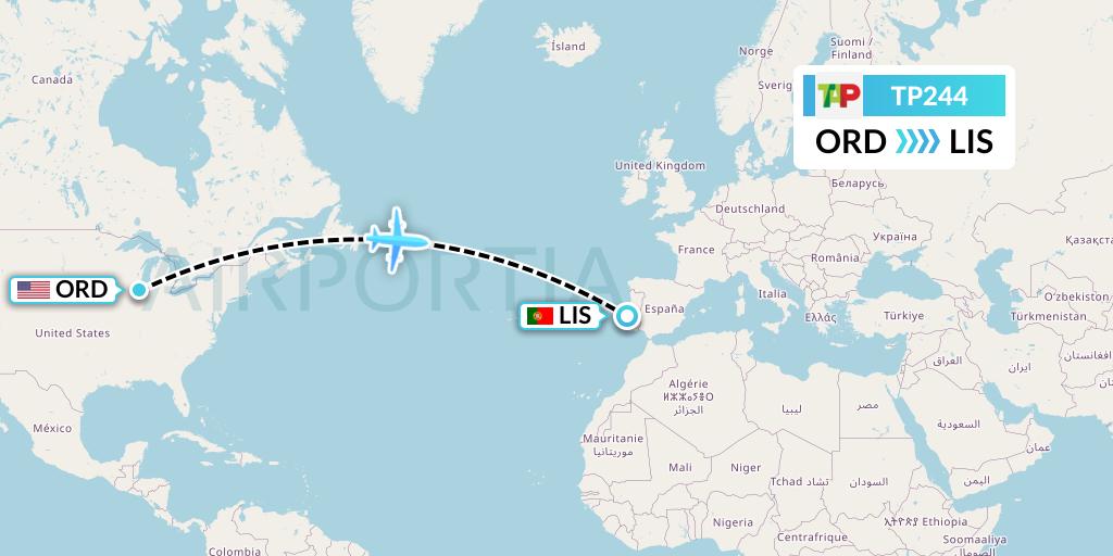 TP244 Flight Status TAP Portugal: Chicago to Lisbon (TAP244)