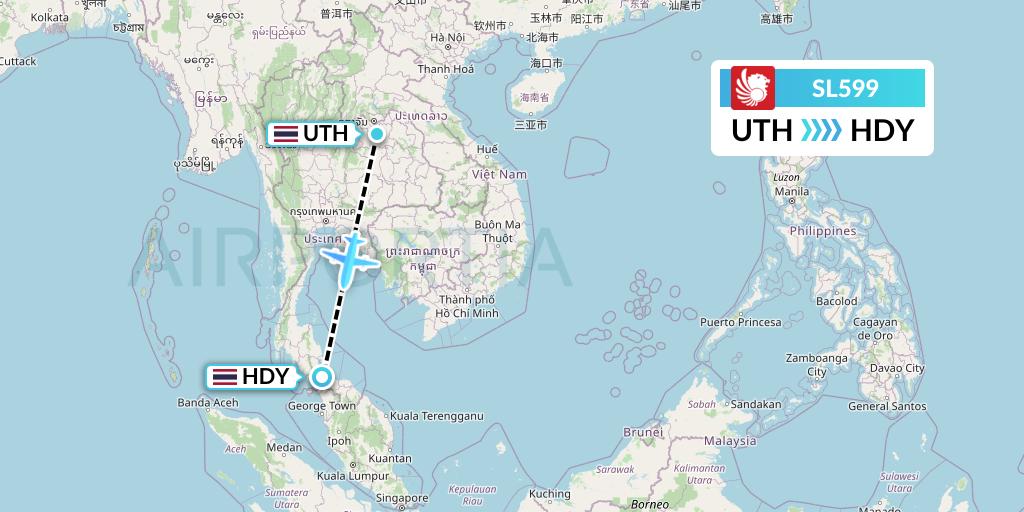 SL599 Flight Status Thai Lion Air: Udon Thani to Hat Yai (TLM599)