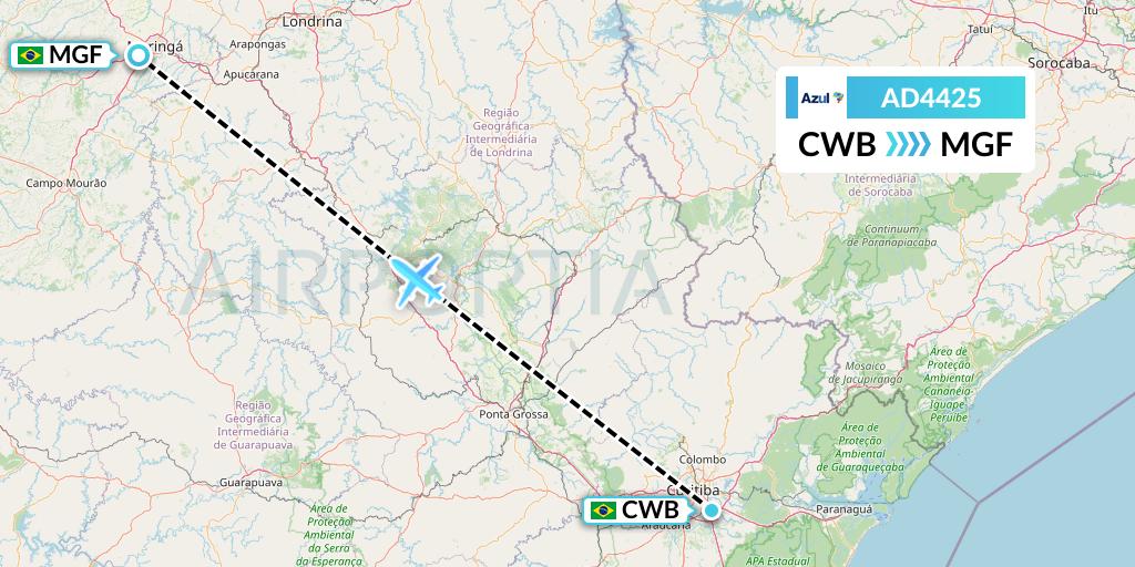 AD4425 Flight Status Azul Brazilian Airlines: Curitiba to Maringa (AZU4425)