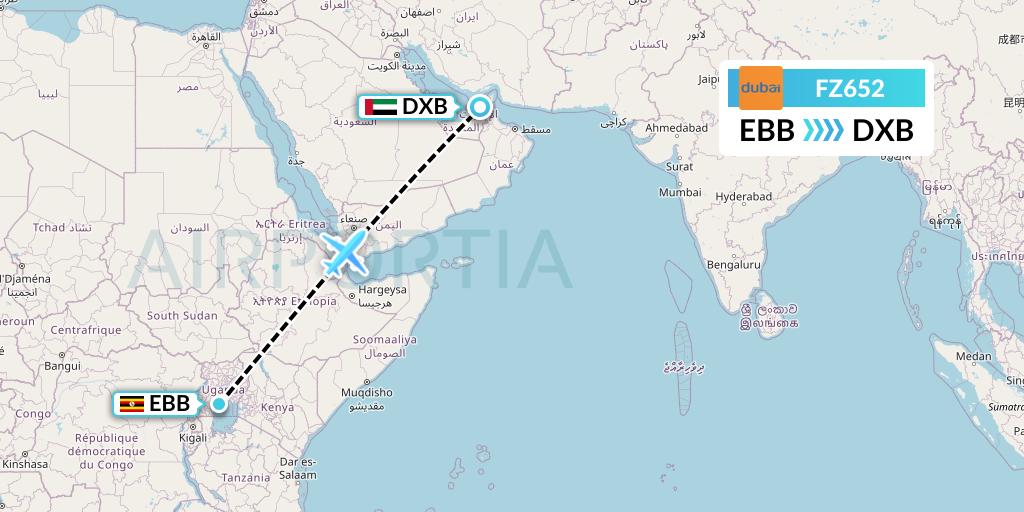 FZ652 Flight Status FlyDubai: Entebbe to Dubai (FDB652)