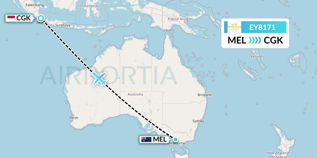EY8171 Flight Status Etihad Airways: Melbourne to Jakarta (ETD8171)