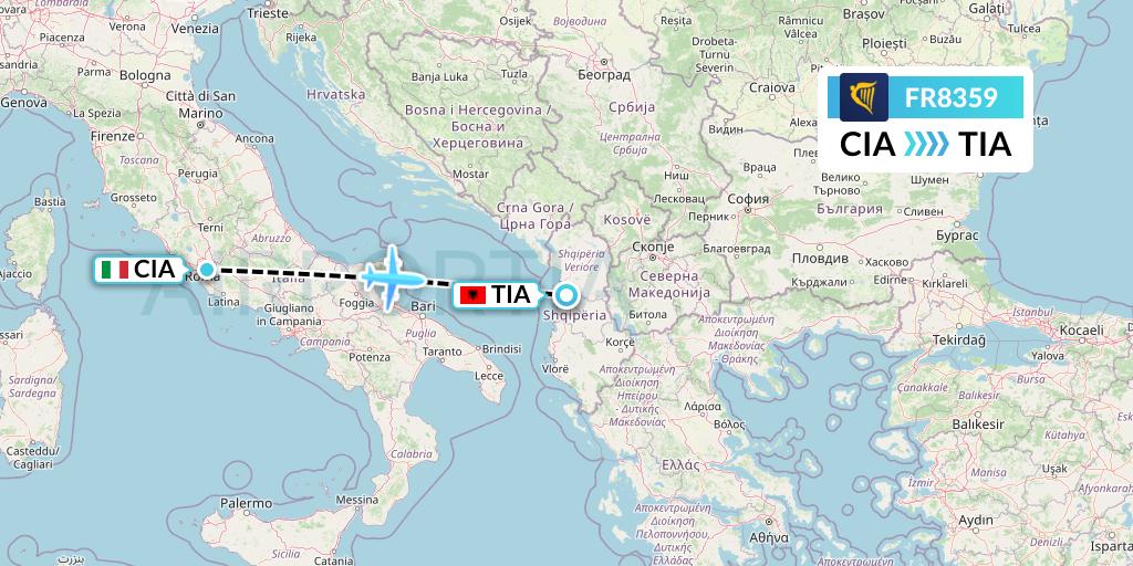 FR8359 Flight Status Ryanair: Rome to Tirana (RYR8359)