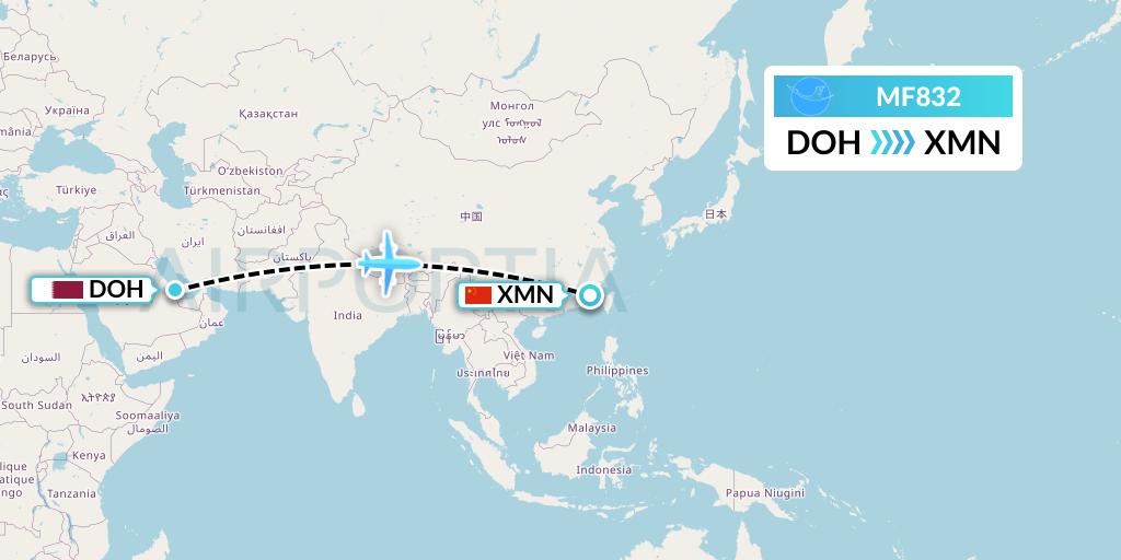 MF832 Flight Status Xiamen Airlines: Doha to Xiamen (CXA832)