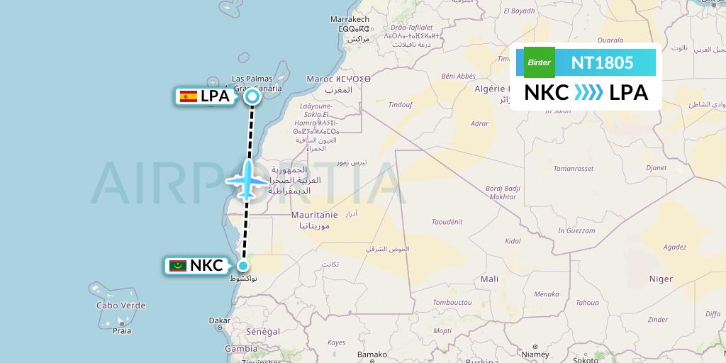 NT1805 Flight Status Binter Canarias: Nouakchott to Las Palmas (IBB1805)