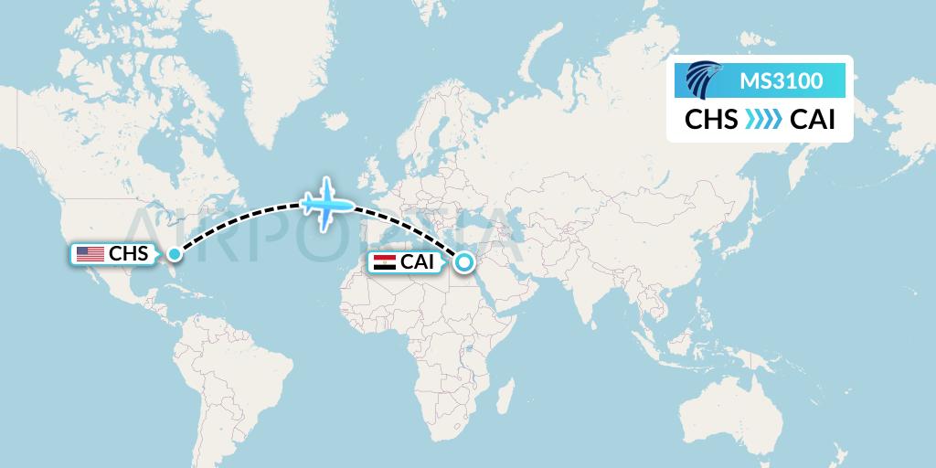 MS3100 Flight Status EgyptAir: Charleston to Cairo (MSR3100)