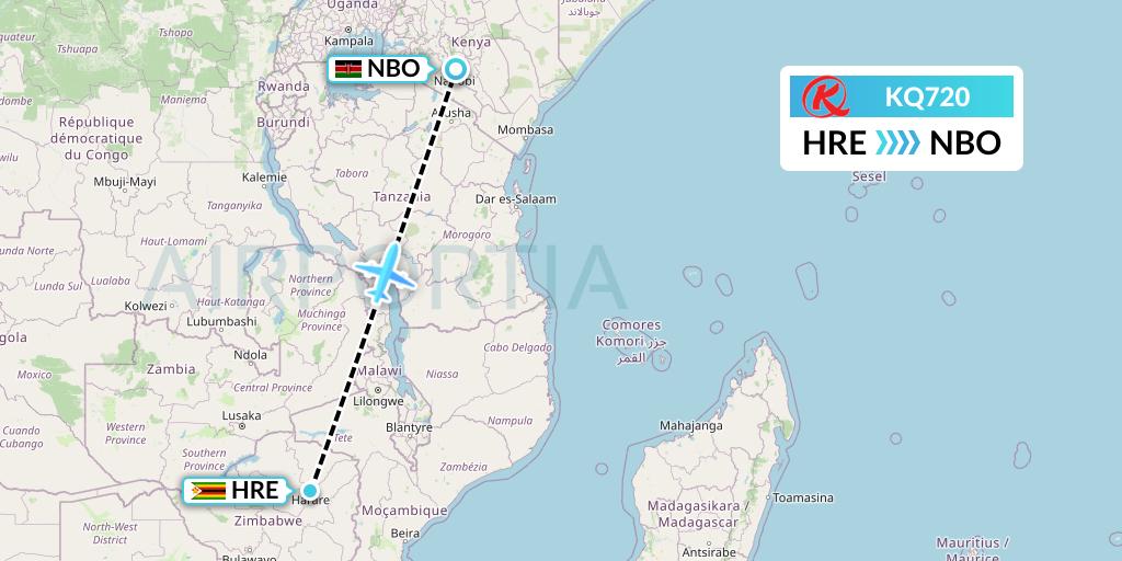 KQ720 Flight Status Kenya Airways: Harare to Nairobi (KQA720)
