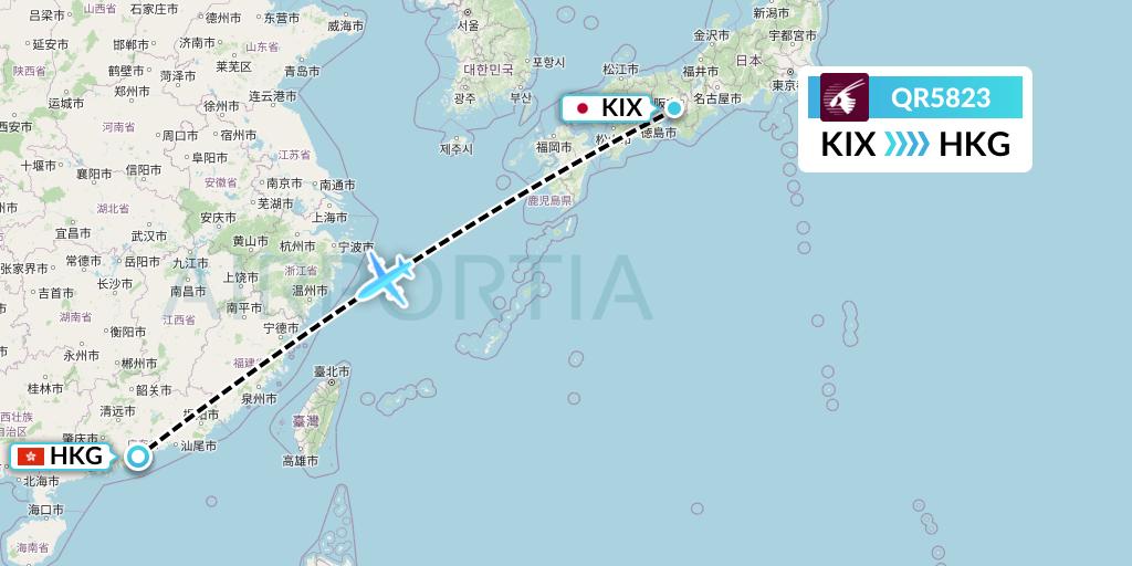 QR5823 Flight Status Qatar Airways: Osaka to Hong Kong (QTR5823)