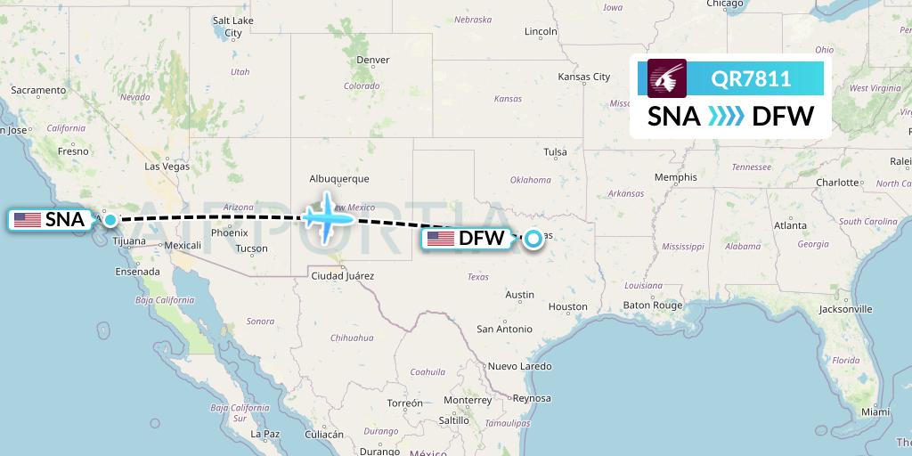 QR7811 Flight Status Qatar Airways: Orange County to Dallas (QTR7811)