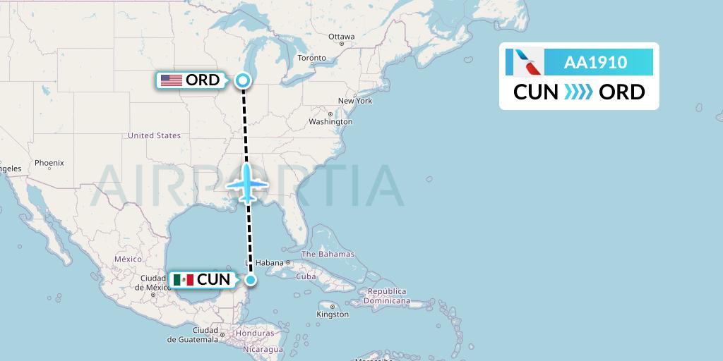 AA1910 Flight Status American Airlines: Cancun to Chicago (AAL1910)