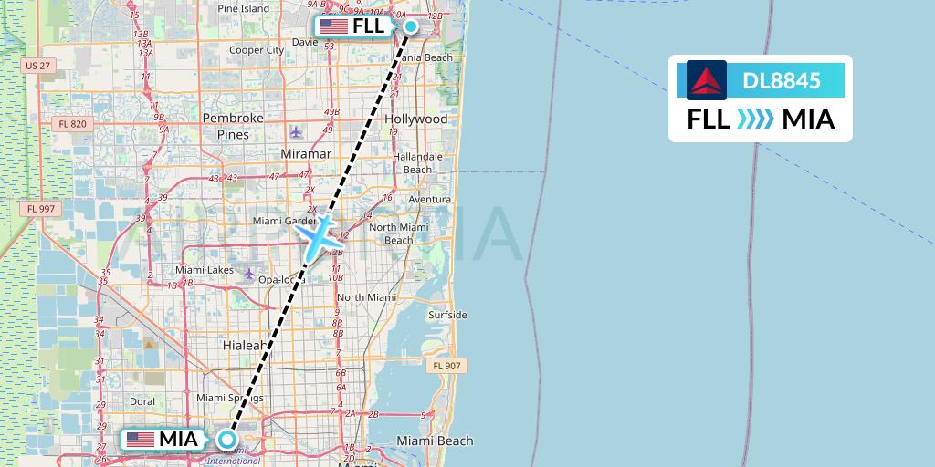 DL8845 Flight Status Delta Air Lines: Fort Lauderdale to Miami (DAL8845)