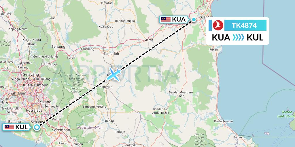 TK4874 Flight Status Turkish Airlines: Kuantan to Kuala Lumpur (THY4874)