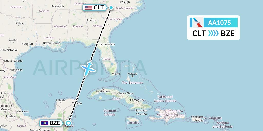 AA1075 Flight Status American Airlines: Charlotte to Belize City (AAL1075)