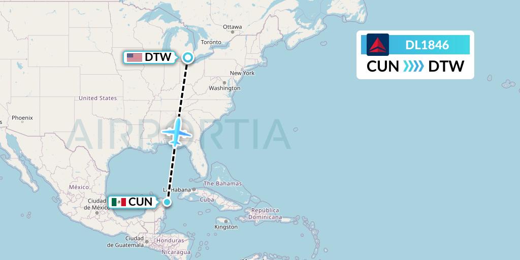 DL1846 Flight Status Delta Air Lines: Cancun to Detroit (DAL1846)