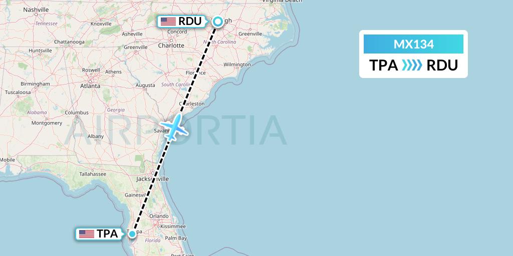 MX134 Flight Status Breeze Airways: Tampa to Raleigh-Durham (MXY134)