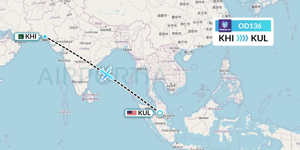 OD136 Flight Status Batik Air Malaysia: Karachi to Kuala Lumpur (MXD136)