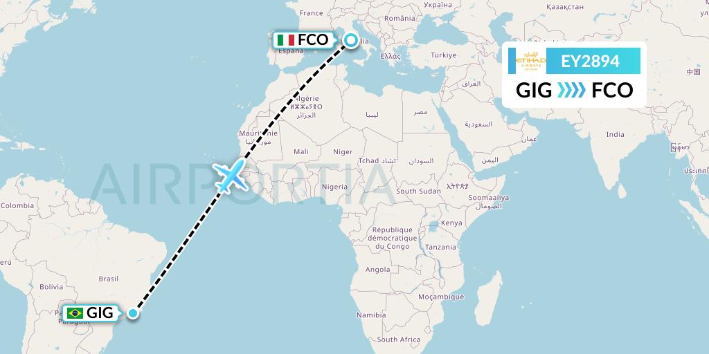 EY2894 Flight Status Etihad Airways: Rio de Janeiro to Rome (ETD2894)