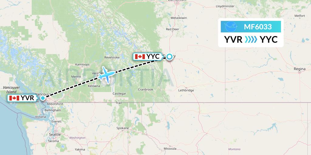 MF6033 Flight Status Xiamen Airlines: Vancouver to Calgary (CXA6033)