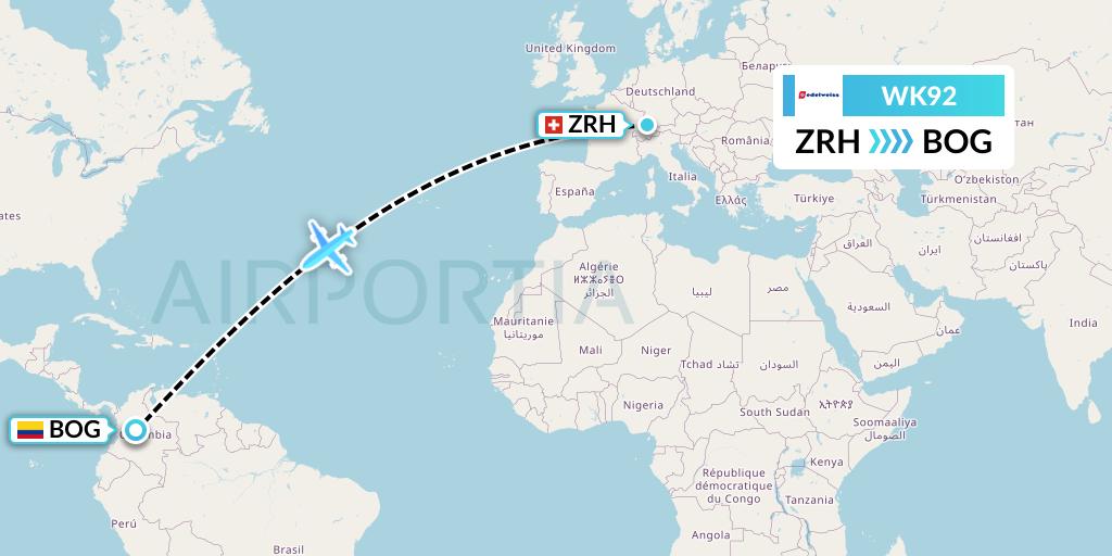 WK92 Flight Status Edelweiss Air: Zurich to Bogota (EDW92)
