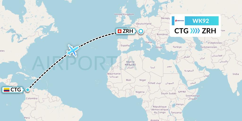 WK92 Flight Status Edelweiss Air: Cartagena to Zurich (EDW92)