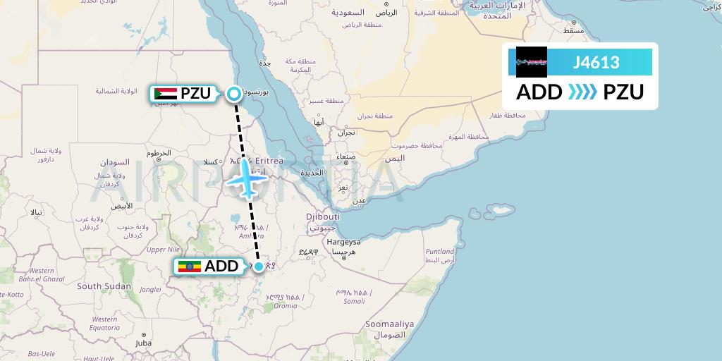 J4613 Flight Status Badr Airlines: Addis Ababa to Port Sudan (BDR613)