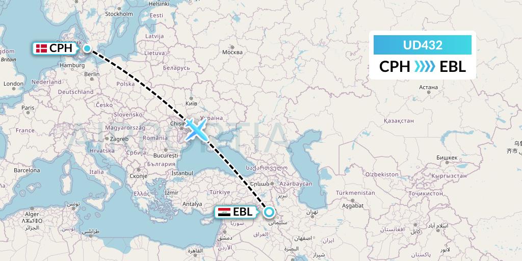 UD432 Flight Status UR Airlines: Copenhagen to Arbil (UBD432)