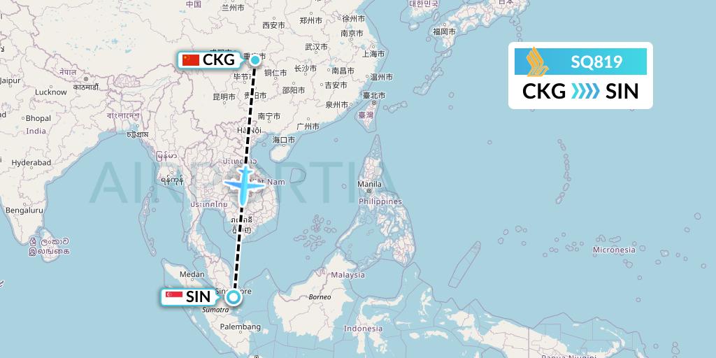 SQ819 Flight Status Singapore Airlines: Chongqing to Singapore (SIA819)