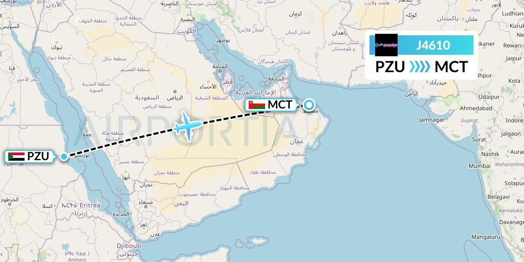 J4610 Flight Status Badr Airlines: Port Sudan to Muscat (BDR610)