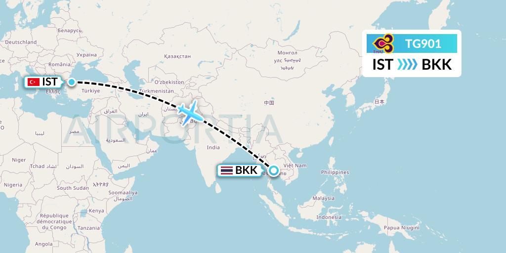 TG901 Flight Status Thai Airways: Istanbul to Bangkok (THA901)
