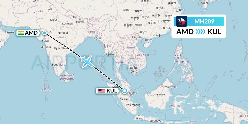 MH209 Flight Status Malaysia Airlines: Ahmedabad to Kuala Lumpur (MAS209)