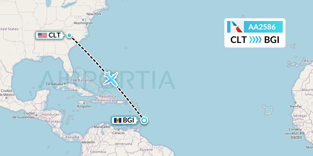 AA2586 Flight Status American Airlines: Charlotte to Bridgetown (AAL2586)
