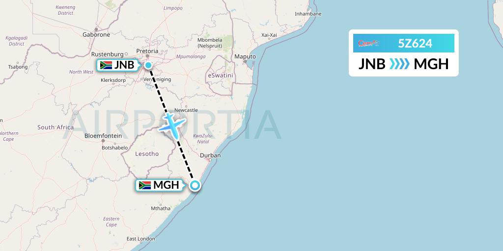 5Z624 Flight Status CemAir: Johannesburg to Margate (KEM624)