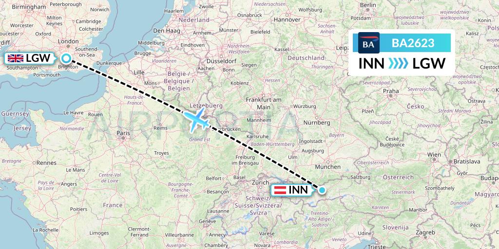 BA2623 Flight Status British Airways: Innsbruck to London (BAW2623)
